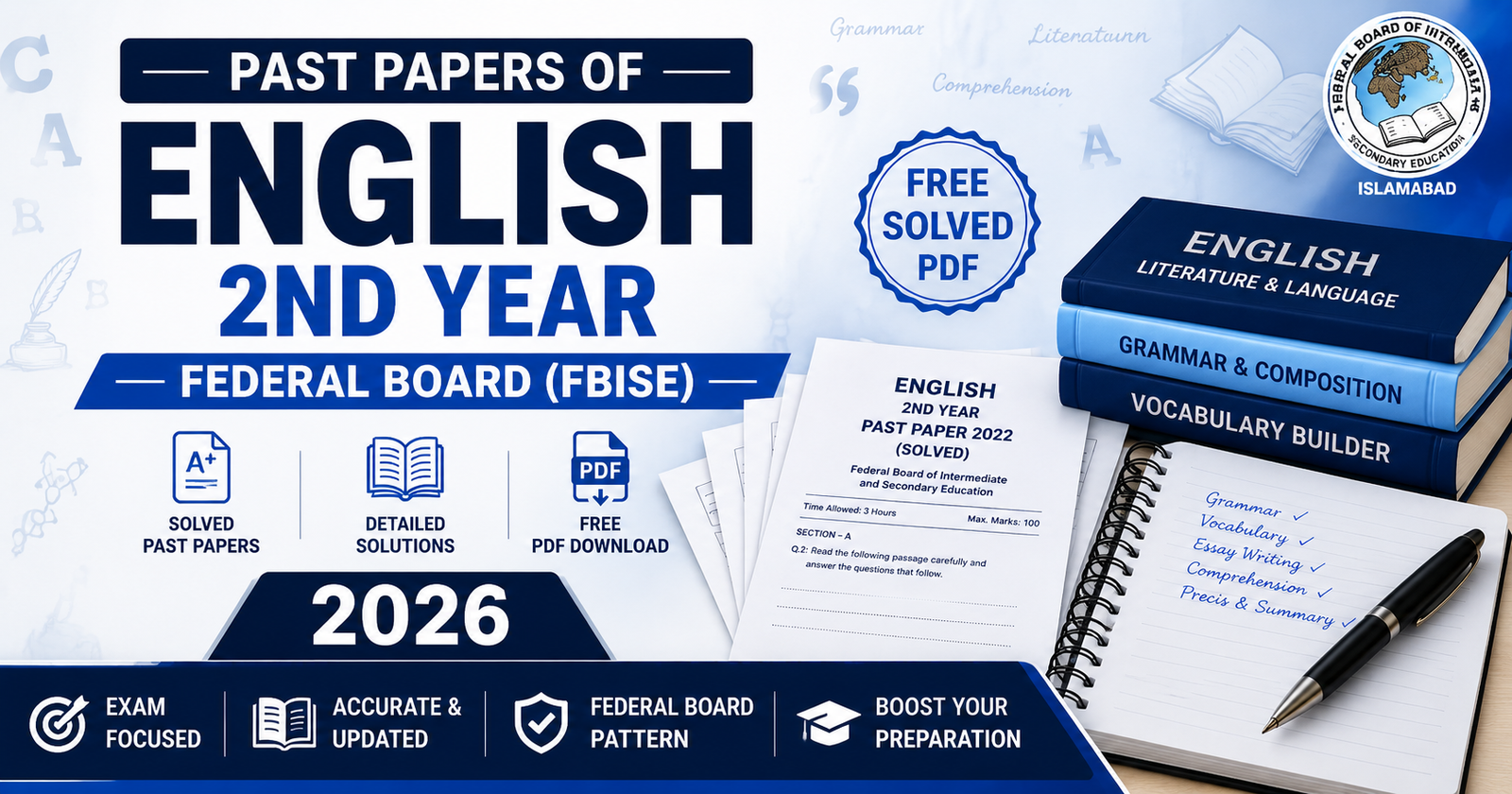Past Papers of English 2nd Year Federal Board | FBISE Free PDF